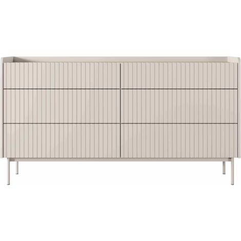 FURNIX Kommode Niklaus 153 Highboard mit sechs Schubladen elegant Beige
