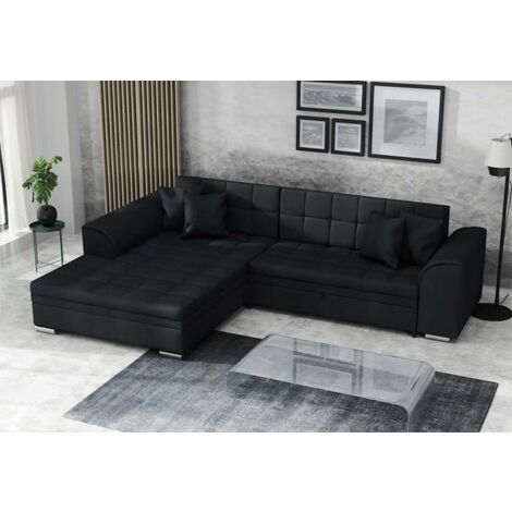 FURNIX Schlaf-Ecksofa SOTTERIA Polstercouch L-Form Kissen SA14 Schwarz