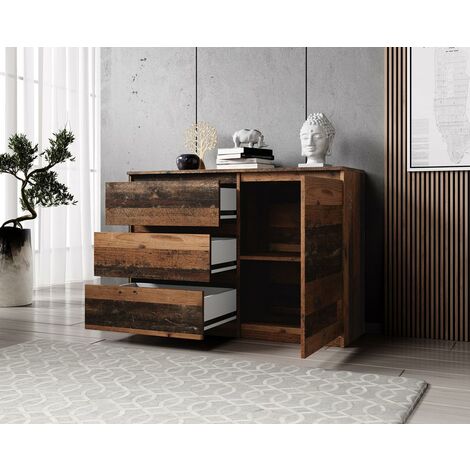 FURNIX Kommode ARENAL 1D3S Sideboard mit Schubladen & Flügeltür Oldwood ...