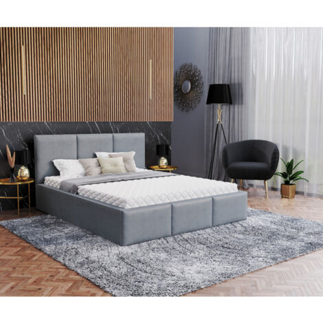 Lit Double Tesia 160x200 + coffre - Sommier inclus Gris clair