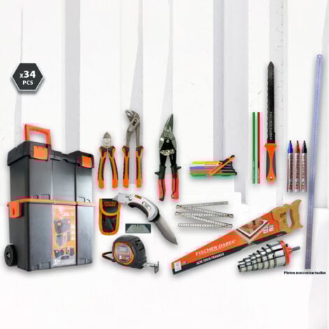 Kit outillage à main (pinces, scie...) 34 pièces