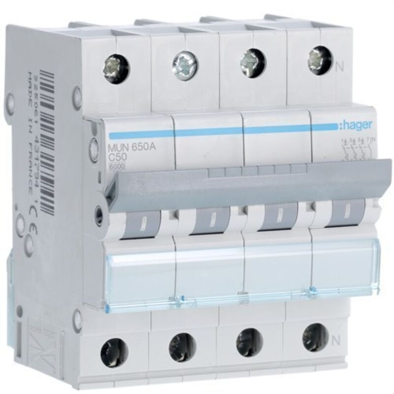 HAGER MUN650A Interruptor automático 3P+N 50A curva-C 6kA