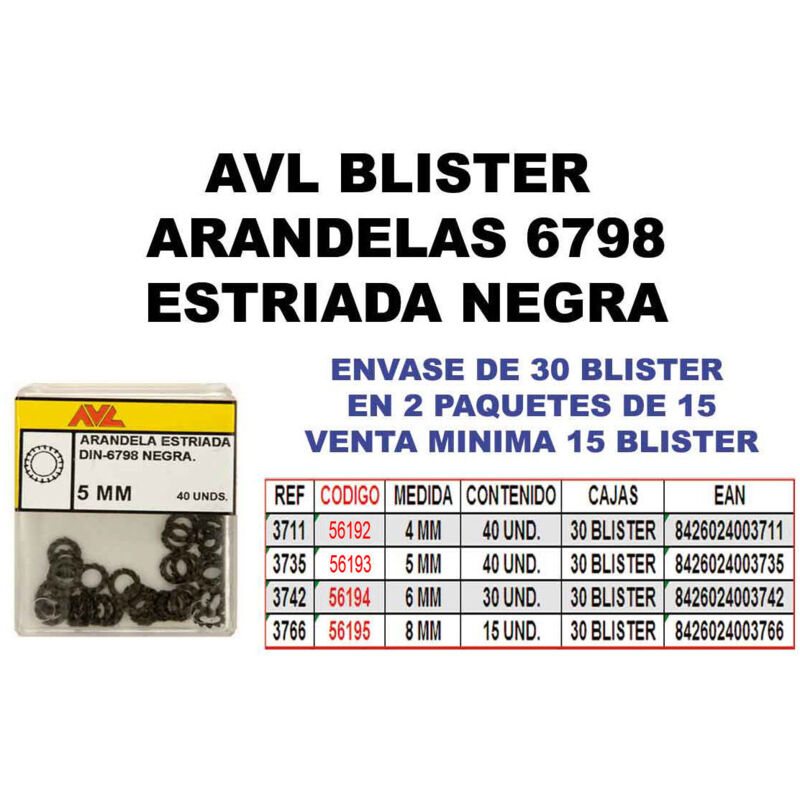 Avl blister arandela 6798 estriada 5 mm negra