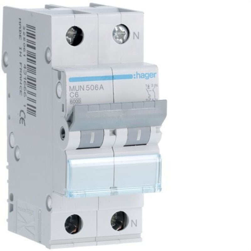 HAGER MUN506A Interruptor automático 1P+N 6A curva-C 6kA