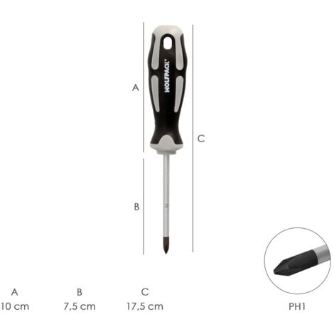 Destornillador PH1 Acero S2 Mango TPR, Ø 5.0 x 75mm, DIN5262