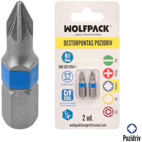 WOLFPACK LINEA PROFESIONAL Puntas Destornillador Pozidriv Nº 1 (2 ...