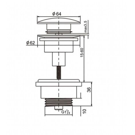 Válvula “Click-Clack” fabricada en latón cromado con tornillo universal