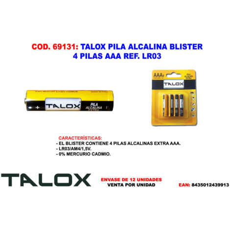Pilasa Alcalina AAA LR03 Blister 4 Unidades TALOX