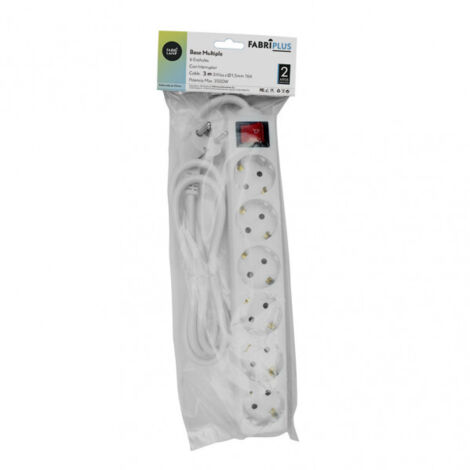 Base multiple 6 enchufes e interruptor cable 3m 3gx1,5mm de cobre 3500w max