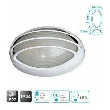 Aplique semi-ovalado de aluminio con rejilla BLANCO E27 IP44 GSC 0700455