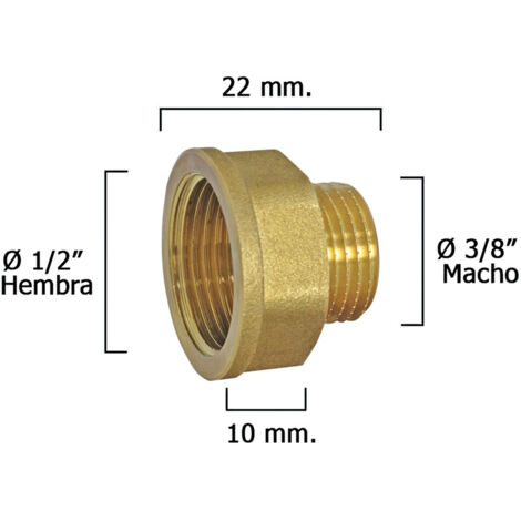 Alargadera Hexagonal Reduccion Pulida 3/8 Macho - 1/2 Hembra x M10