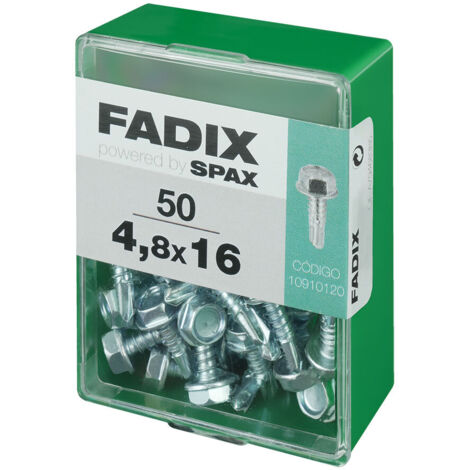 Caja de 50 unidades de tornillo de rosca chapa con cabeza hexagonal autotaladrante 4,8x16mm Fadix