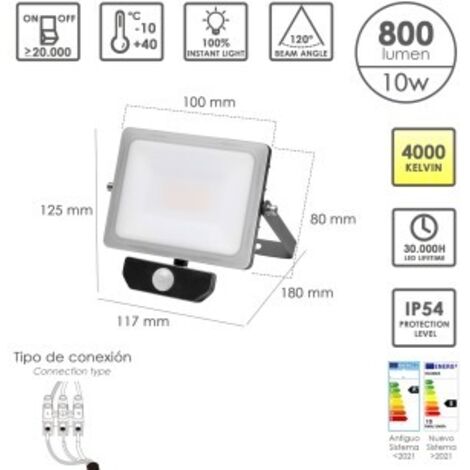 Foco Led Plano 10 Watt. Luz Blanca 4000º K IP 65 800 Lumenes Con Sensor ...