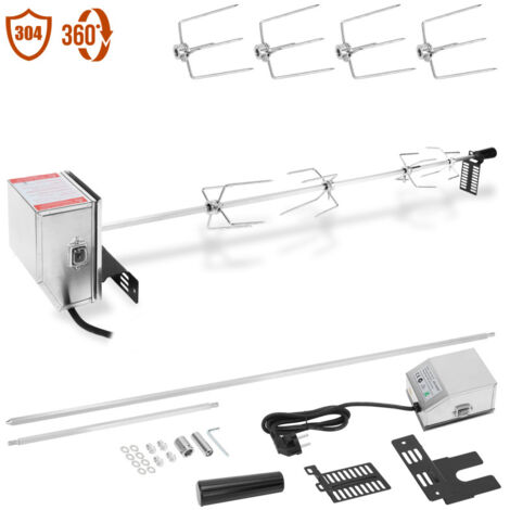 SWANEW Broche BBQ Set 117cm 230V en Acier affiné 4 Fourches incluses ...