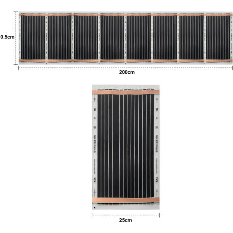 Chauffage par film pour sol et mur, chaleur infrarouge noire, 200 cm x ...