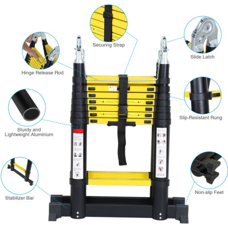 SWANEW Échelle télescopique télescopique en aluminium de 3,2 m ...