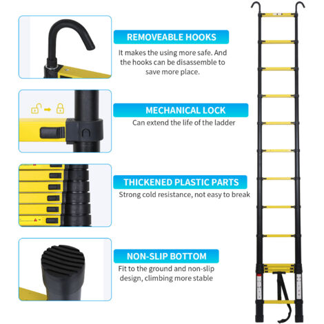 SWANEW Échelle télescopique télescopique en aluminium de 3,2 m ...