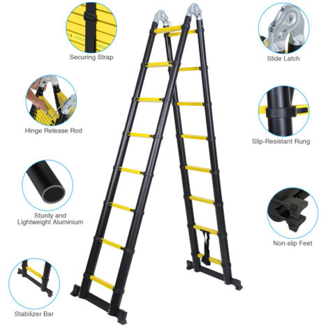 SWANEW Échelle télescopique télescopique en aluminium de 1,9+1,9 m ...
