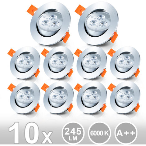 SWANEW 10x Spots LED encastrables orientables, 3W, Blanc Froid,Spots LED à encastrer， Plafonnier ...