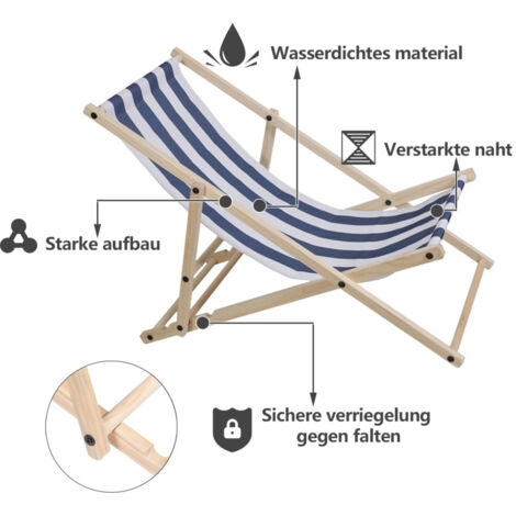 Chaise longue pliante en bois Chaise de plage 3 positions Chilienne transat jardin exterieur ...