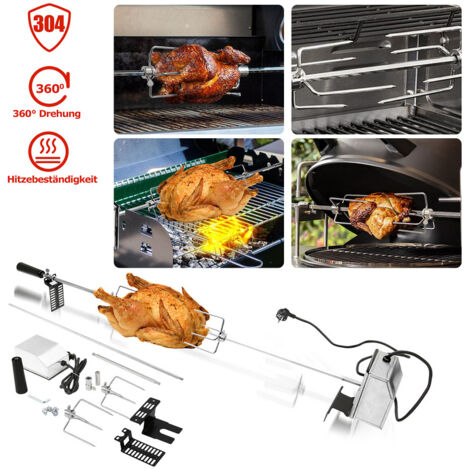 Broche BBQ 117cm 230V en Acier affiné 2 Fourches incluses Grillade ...