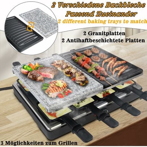 UISEBRT Elektrischer Raclette Grill für 8 Personen, Grillpfanne Grillplatte Tischgrill mit ...