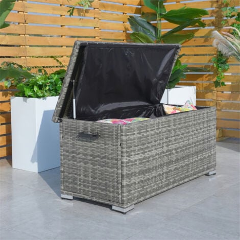 Abrihome 243L Iron Outdoor Rattan Storage Box, Outdoor Small Deck ...