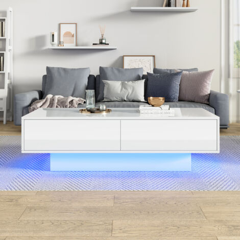 White High Gloss LED Coffee Table, Tea Table with 16 Colors LED Lights ...