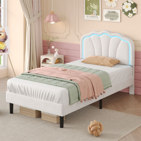 3ft Single Upholstered Bed with LED Adjustable Shell Headboard - Velvet ...
