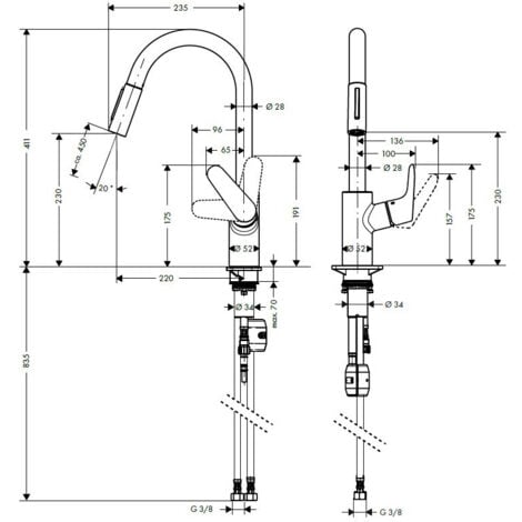 Hansgrohe Focus M41 Spültischmischer 240 mit herausziehbarer Handbrause ...