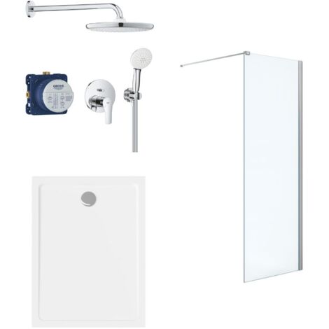 Dusch-Komplettset – Walk-In Duschwand 120x200 Chrom + Grohe Eurosmart 2 ...