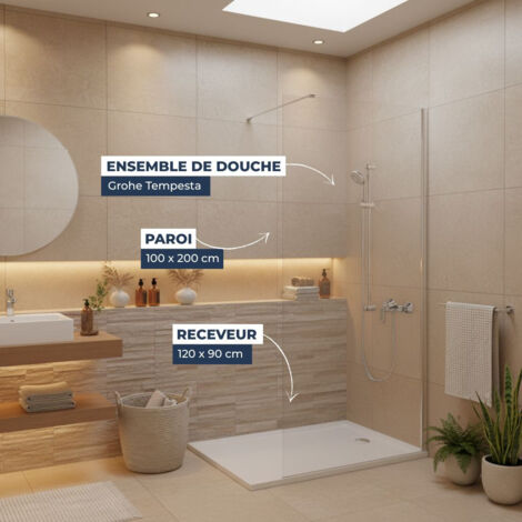 Grohe Dusch-Komplettset – Walk-In Duschwand 100x200 Chrom + Grohe ...