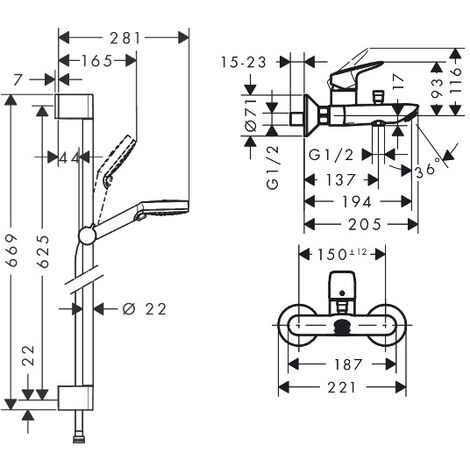 Hansgrohe Wannen-/Brausegarnitur Logis Mischer + 2-Strahl-Handbrause ...