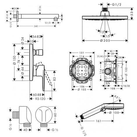 Hansgrohe Vernis Blend All-in-One Dusch-Sets mit Handbrause 2-Strahl ...