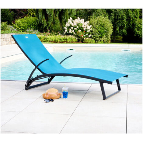 Lot de 2 transats de jardin en aluminium - bleu canard - POLENCA