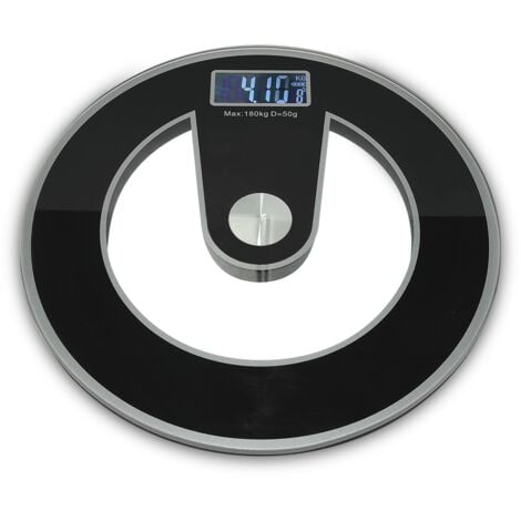 Pèse-personne électronique digital en verre trempé 180Kg rond Noir