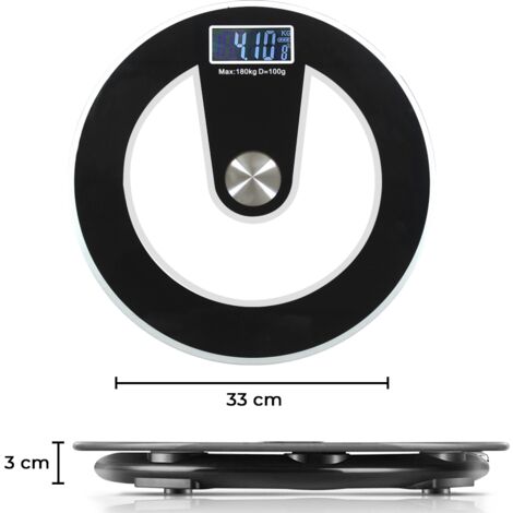 Pèse-personne électronique digital en verre trempé 180Kg rond Noir