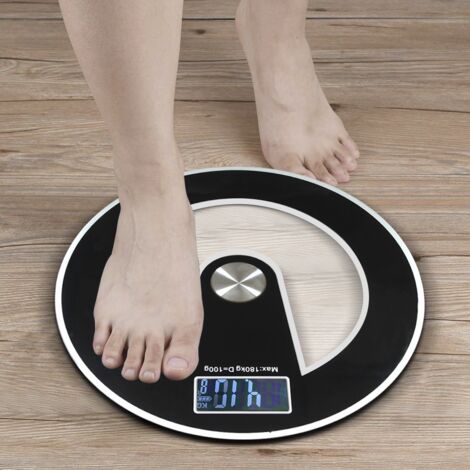 Pèse-personne électronique digital en verre trempé 180Kg rond Noir