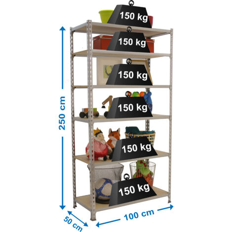 SIMONCLICK étagère en métal sans vis avec 6 étagères (250x100x50cm) GALVA ET BOIS