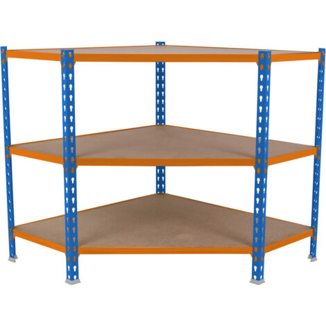 SIMONCLICK étagère en métal sans vis avec 3 étagères (90x90x40cm) BLEU-ORANGE ET BOIS