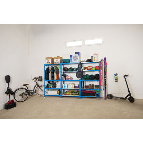 SIMONCLICK Étagère 5 étagères en métal sans vis (200x110x50cm) BLEU-ORANGE ET GALVANISÉ