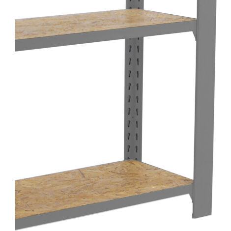 OFFICLICK Étagère 4 étagères en métal sans vis (150x80x30cm) GRIS et OSB