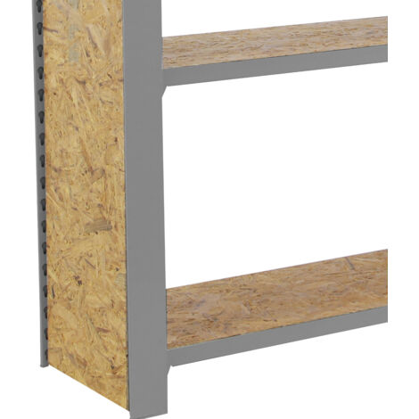 OFFICLICK Étagère 4 étagères en métal sans vis (150x80x30cm) GRIS et OSB