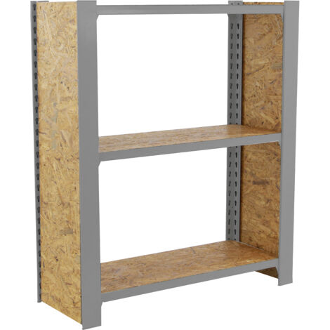 OFFICLICK Étagère 3 étagères en métal sans vis (100x80x30cm) GRIS ET OSB