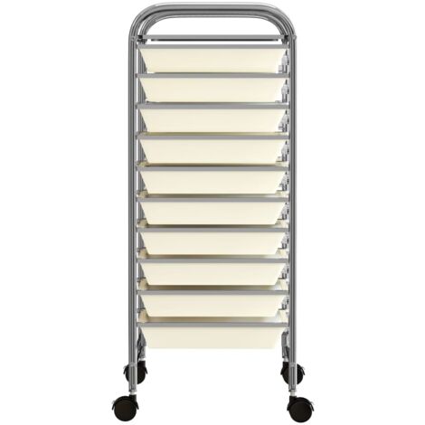 Chariot de rangement mobile à 10 tiroirs Blanc Plastique