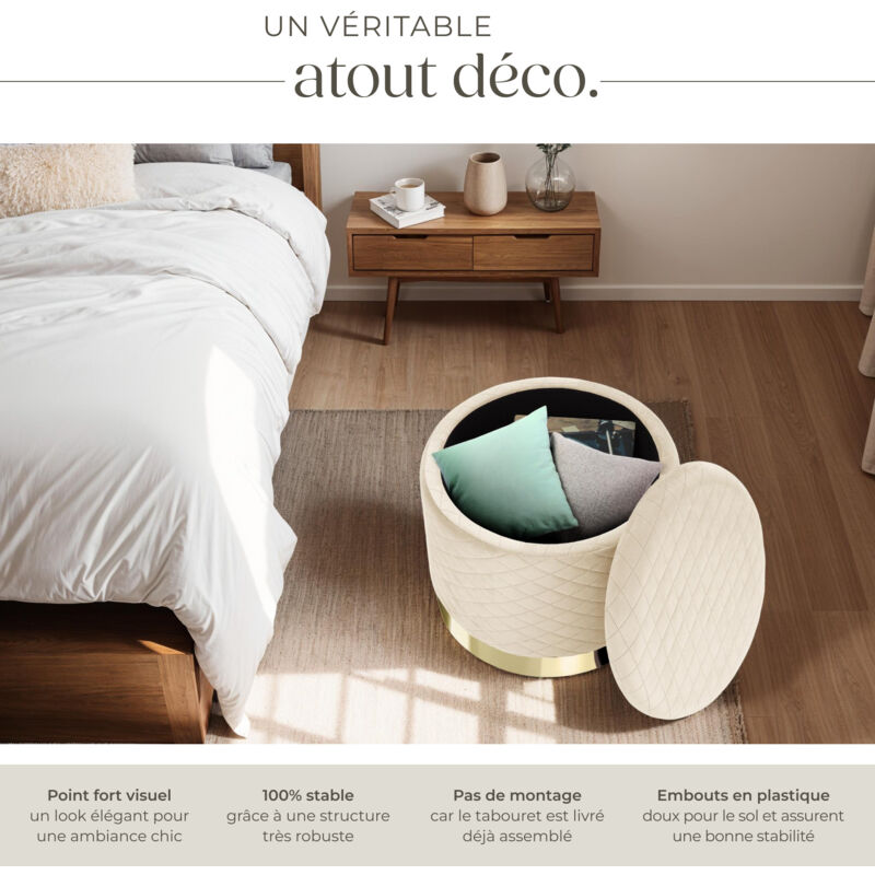 Mobilier Salon Multifonction Tabouret De Rangement Aspect Lin - Assise ...