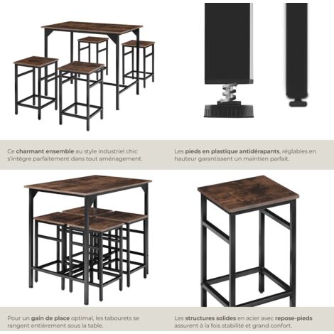Table de bar gain de place avec 4 tabourets pour cuisine Tectake ...