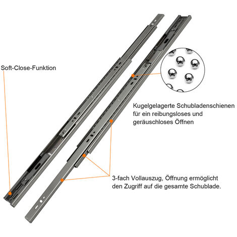 VINGO Schubladenschienen Schubladenauszug Soft Close Vollauszug ...