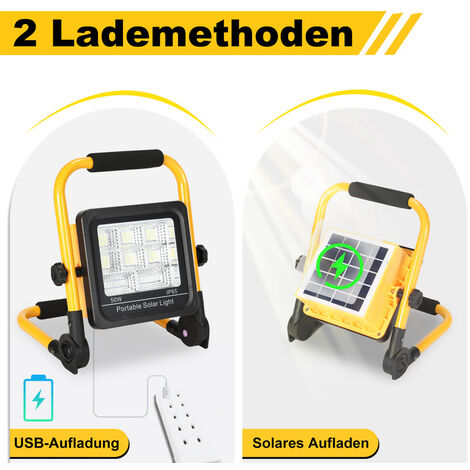 VINGO 100W LED Fluter Flutlicht Solar Beleuchtung Baustrahler Akku ...