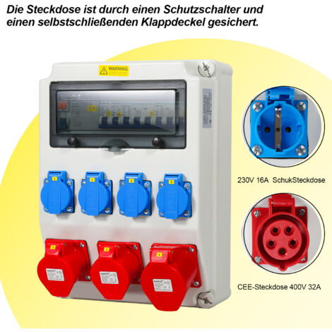 VINGO Stromverteiler Baustromverteiler Verteiler Wandverteiler CEE Kraftstrom Steckdose IP44 für ...